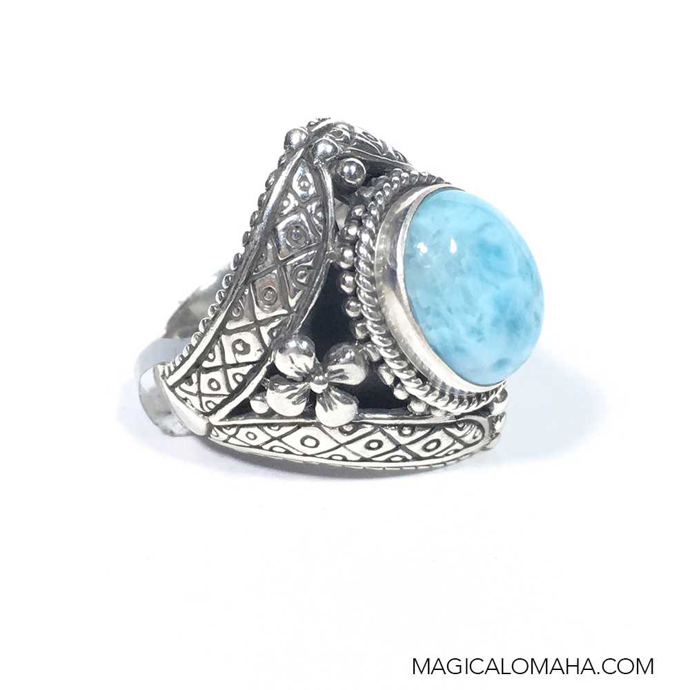 - Size 7- Sterling Silver Bali Style Larimar Ring by Sarda #Sarda-Ring11