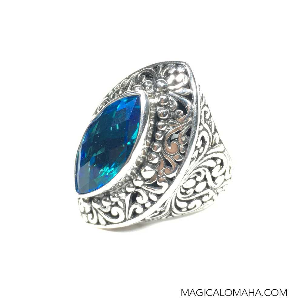 - Size 7- Sterling Silver Oval Caribbean Topaz Ring by Sarda #Sarda-Ring8