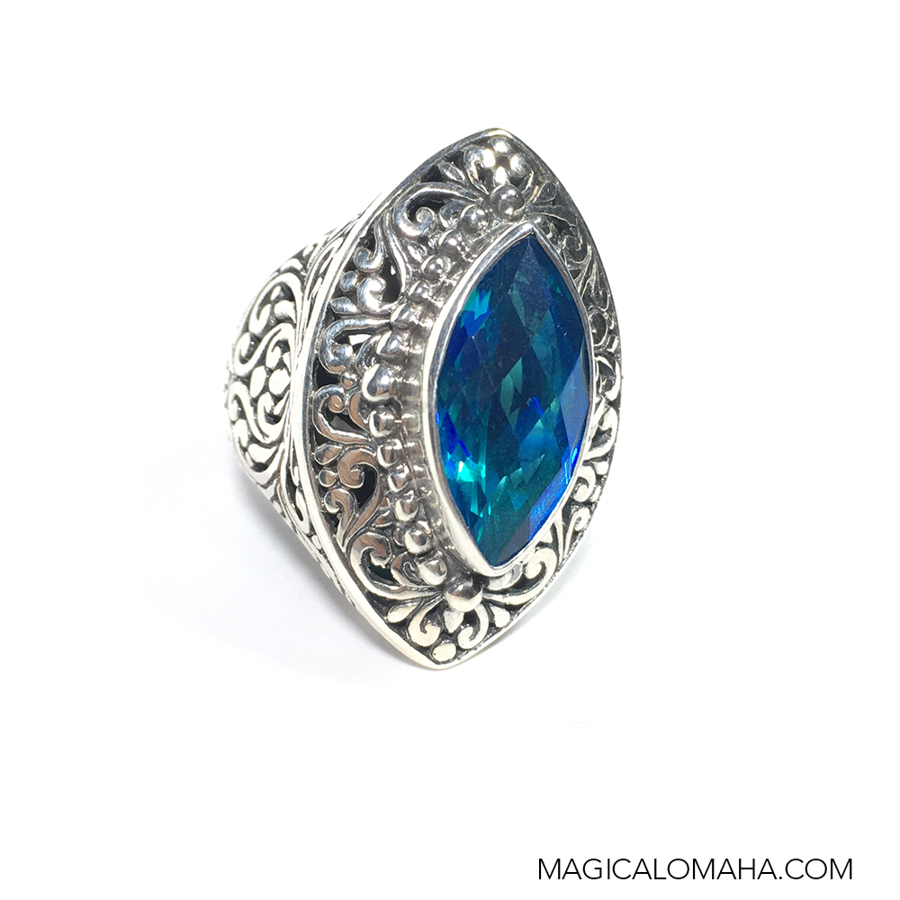 - Size 7- Sterling Silver Oval Caribbean Topaz Ring by Sarda #Sarda-Ring8