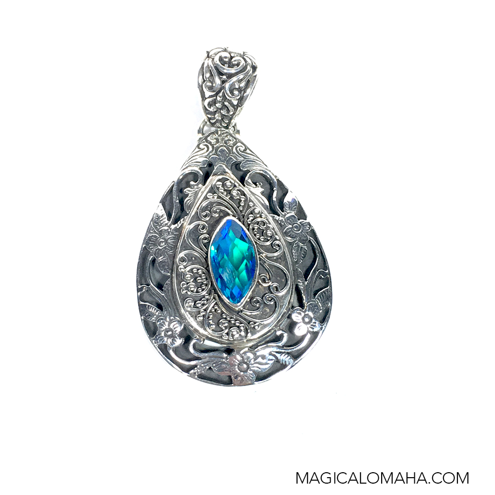 - Sterling Silver Teardrop Caribbean Topaz Pendant - 2 inches Total ...